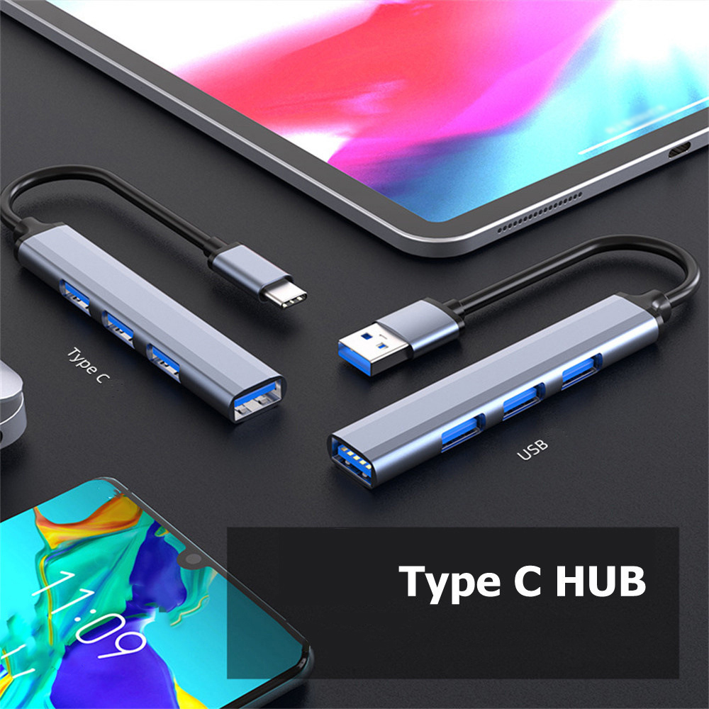Grey Type-C HUB USB C to 4-port OTG Multi Functional Mini Laptop Hub ...