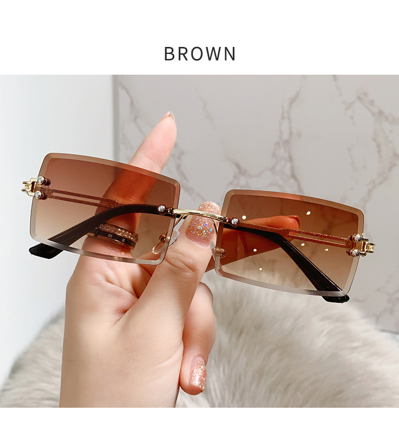 Rectangular Sunglasses Frameless Glasses Men Women Casual Sunglasses ...