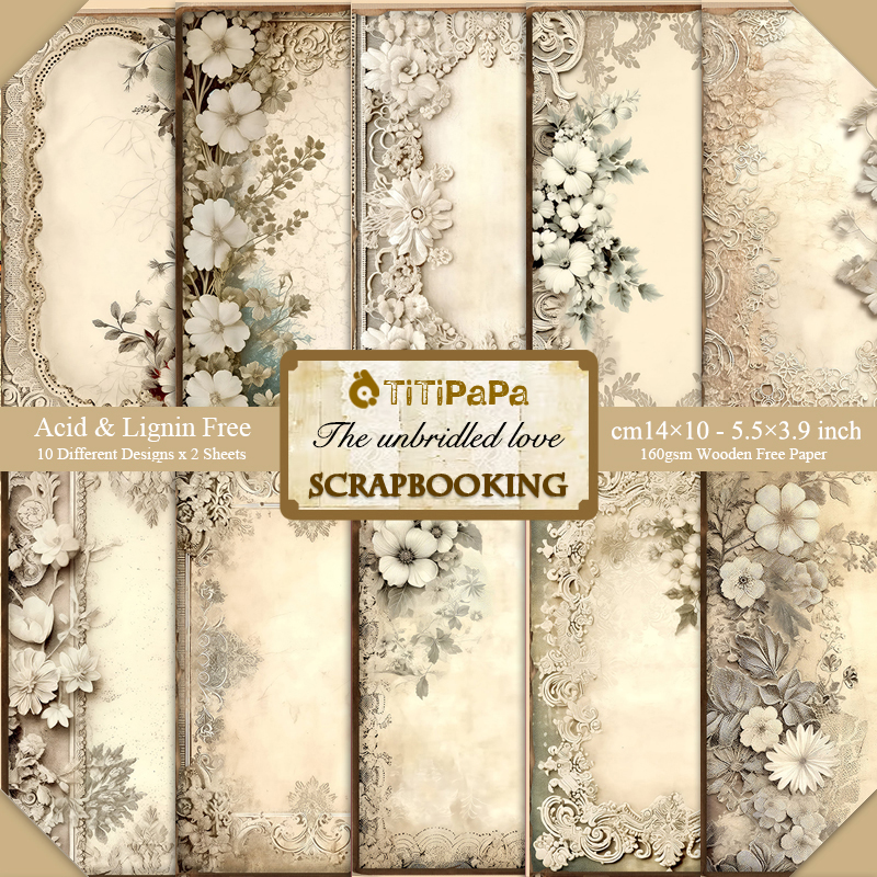 20 Sheets Retro White Floral Lace Pattern with Various Styles A6 ...