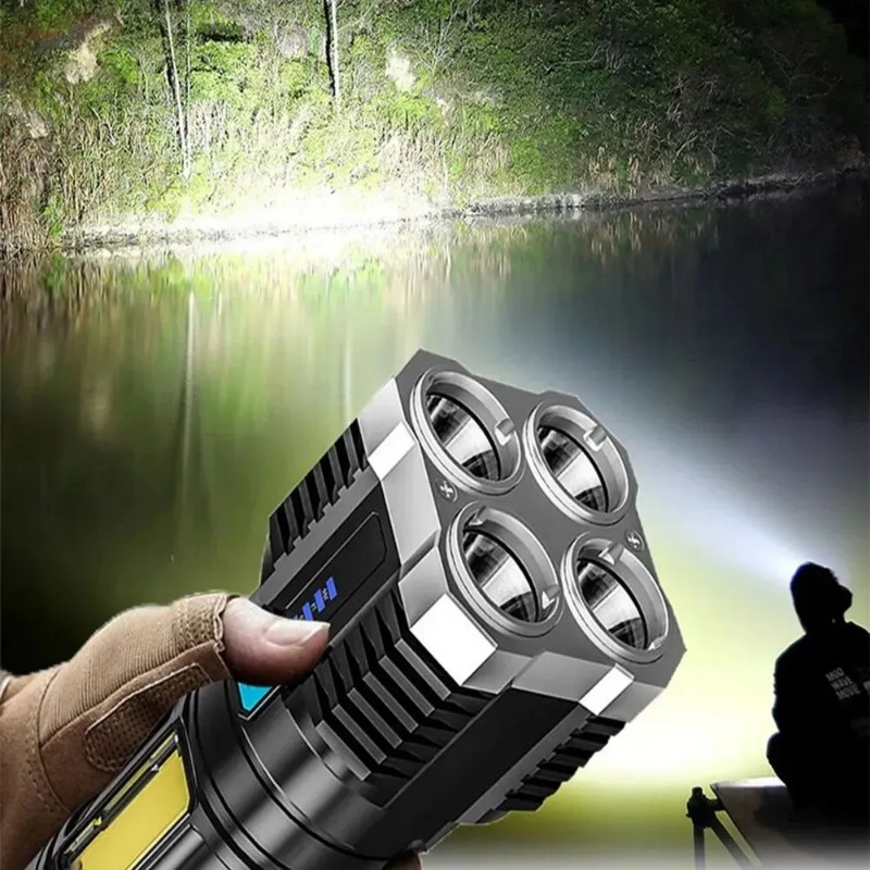 Powerful LED Camping Flashlight Torch featuring 4 LEDs & COB Sidelights ...