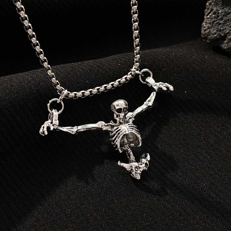 Gothic Skull Pendant Necklace - Punk Alloy Skeleton Clavicle Chain, Hip ...