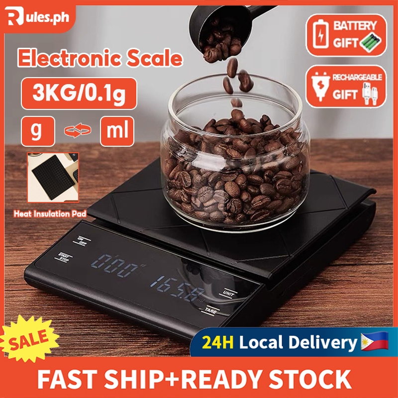 RULES Coffee Scale LCD Display 3KG/0.1g High Precision Rechargeable Kitchen Food Electronic ...