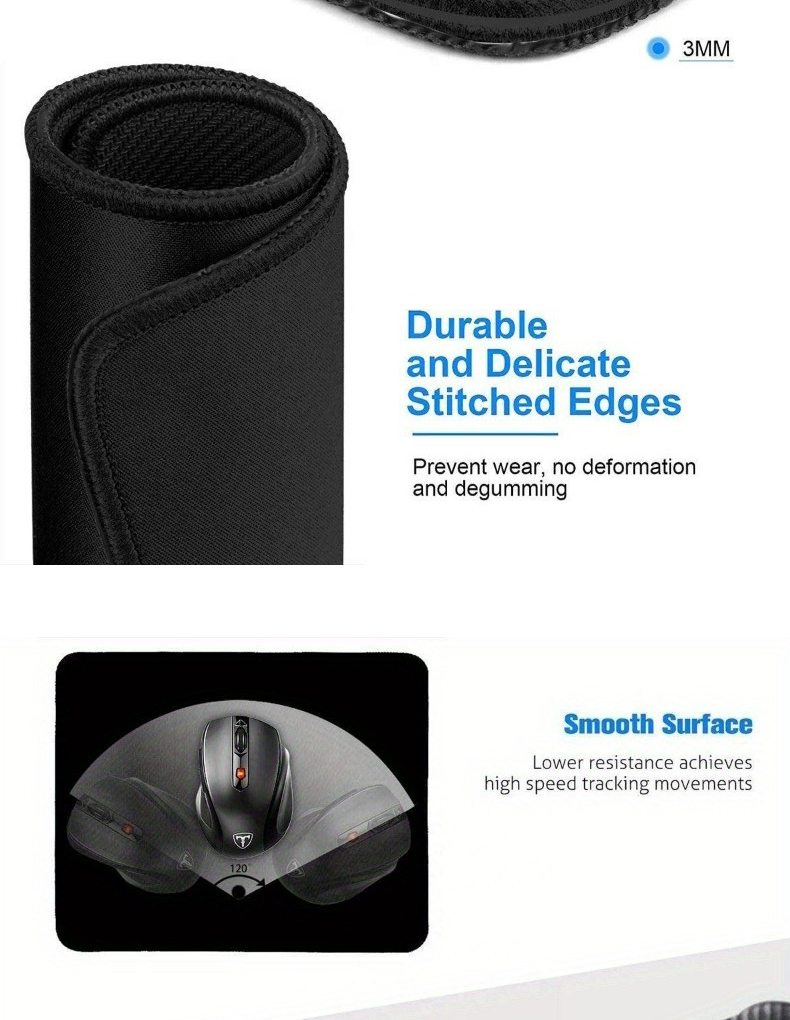 Mouse Pad With Stitched Edge Comfortable Mouse Pads With Non-Slip Rubber Washable Mouse pads For ...