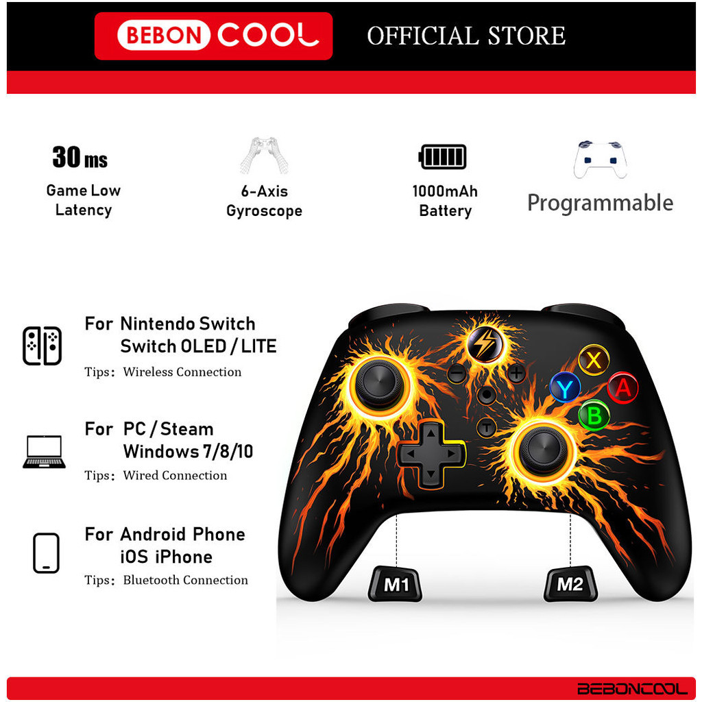 BEBONCOOL NC102 Wireless Game Controller For Nintendo Switch/Switch ...