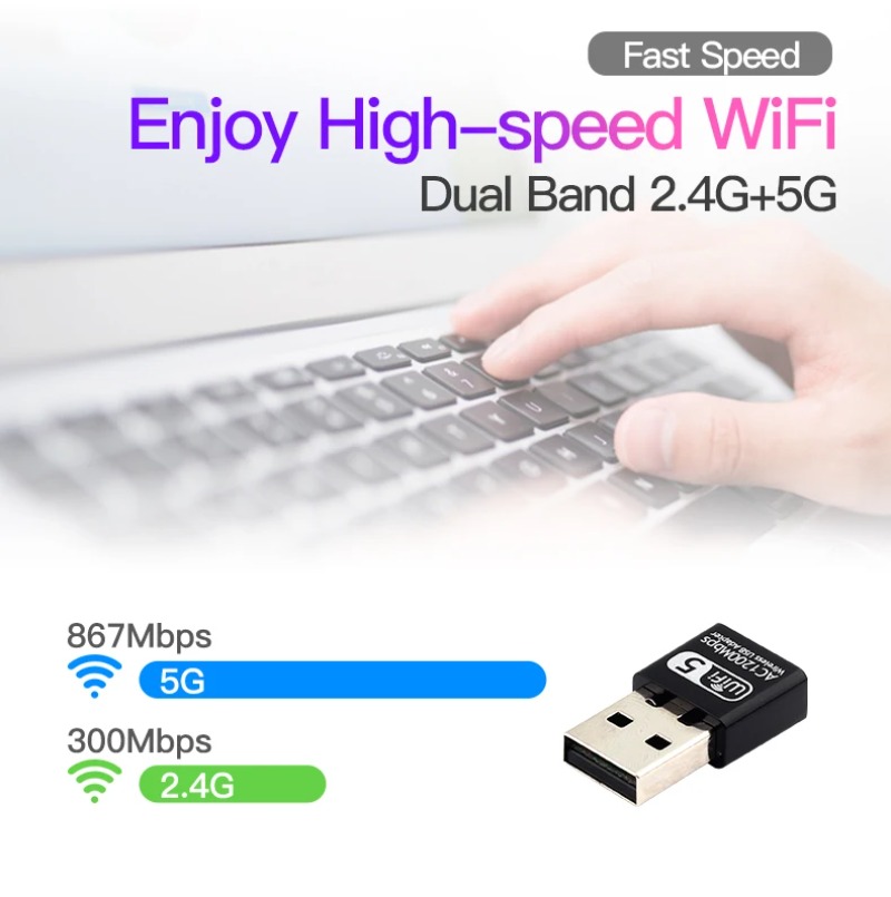 Wifi USB Adapter 1200Mbps Mini Network Card AC1200 WI-FI 5 Wireless Lan ...