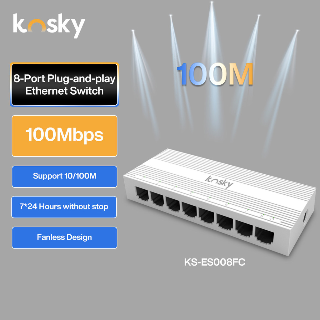 KOSKY Litewave 8 Port 100Mbps network Ethernet Switch, Desktop Ethernet ...
