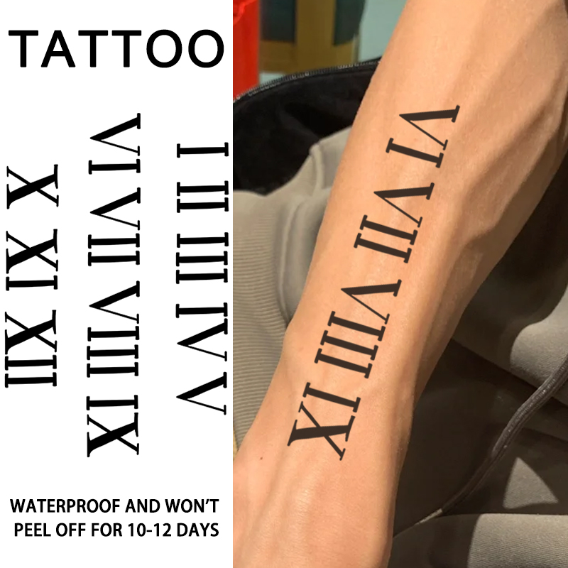 Roman Numerals Herbal Tattoo Stickers Men Women Arm Clavicle High-End ...