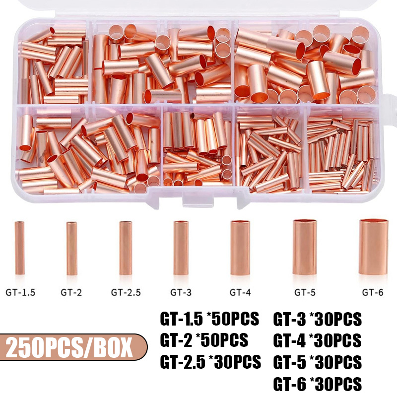 250pcs Copper Wire Ferrules Kit 7 Sizes Crimp Connector Tube For ...