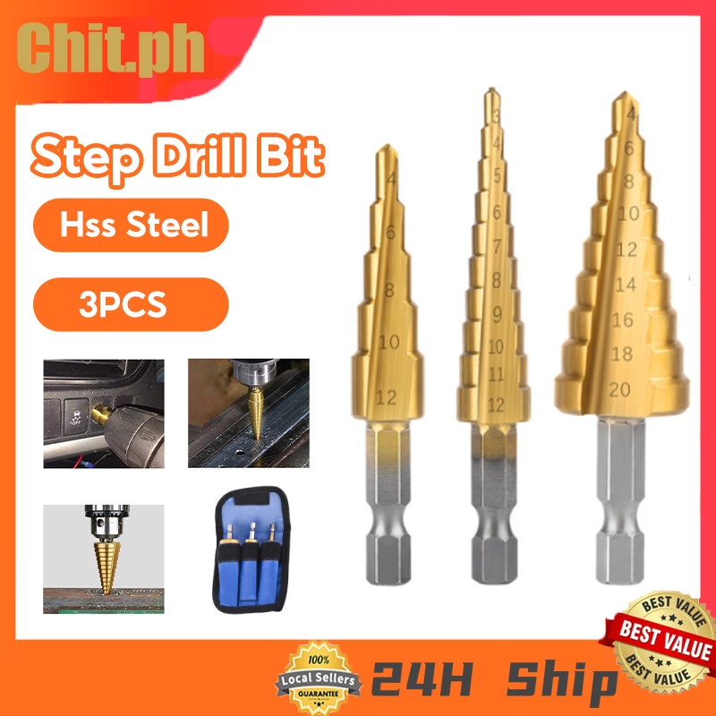 CHIT HSS High Speed Steel Titanium Step Drill bits Set Wood Metal Hole ...
