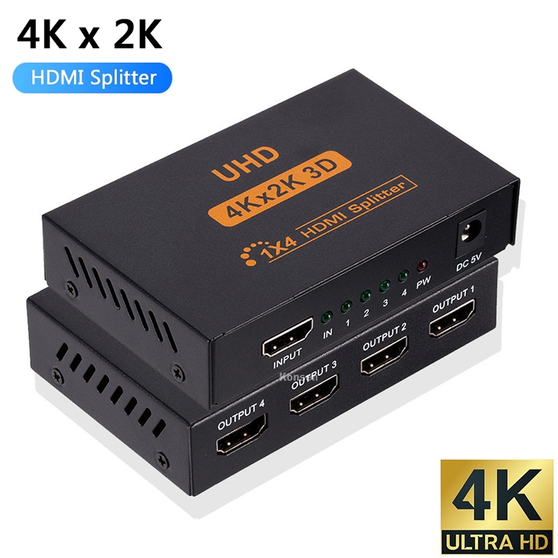 4K*2K HDMI Splitter Adapter 4 In 1 HDMI Distributor Switcher Duplicate ...