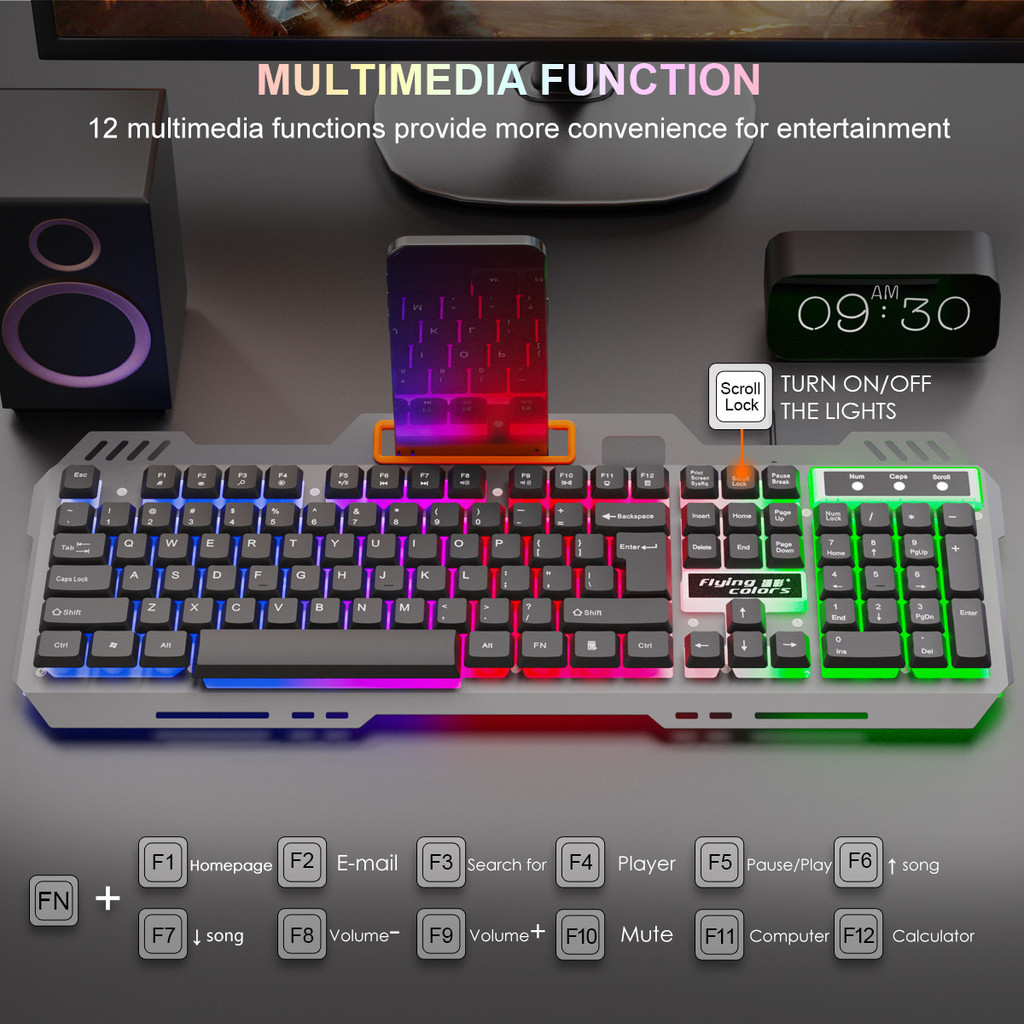 K108 Wired USB Interface, Metal Panel Rainbow Backlight, 104-Key ...