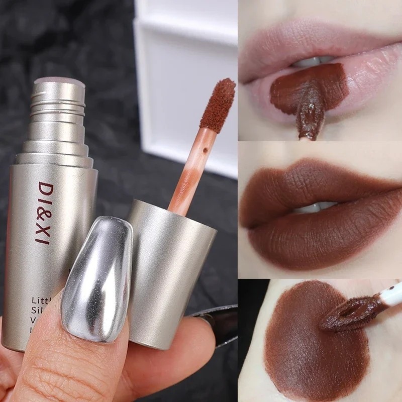 Silver Tube Lip Glaze Velvet Matte Whitening Lip Mud Lasting Color ...