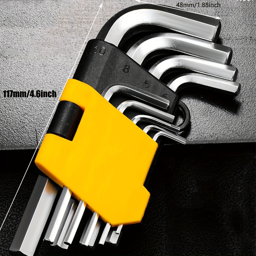 Hex Key Allen Wrench Set 9-Piece L-Shape Metric Chrome Vanadium Steel 1 ...