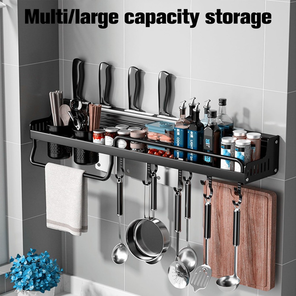 Hanging Spice Rack Wall Mount, Hanging Pot Rack, Space-Saving Kitchen ...