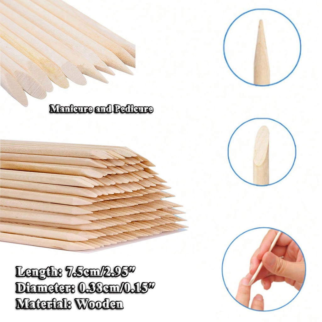 20/50/100 Pcs 55mm/75mm/114mm Orange Wood Nail Sticks Double Sided ...