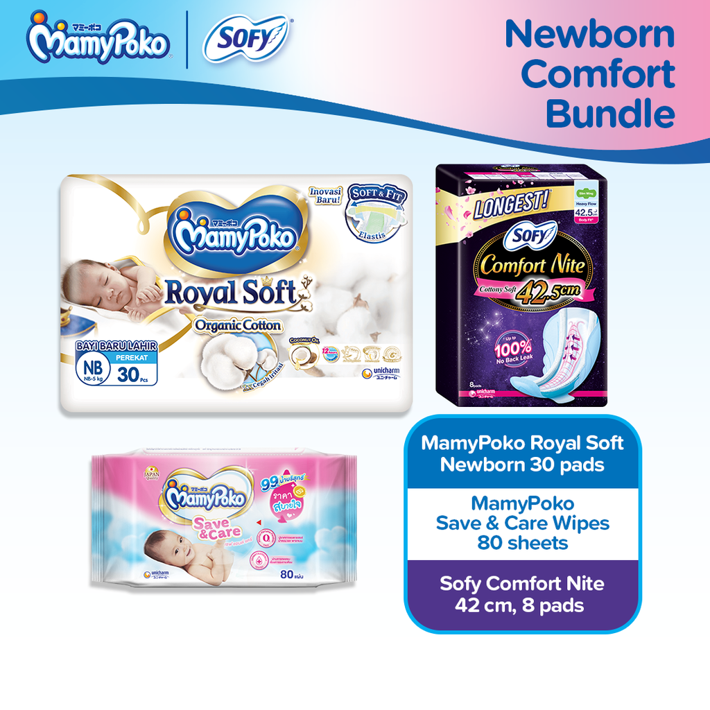 MAMYPOKO Newborn Comfort Bundle (Diaper + Sanitary Napkin + Baby Wipes ...