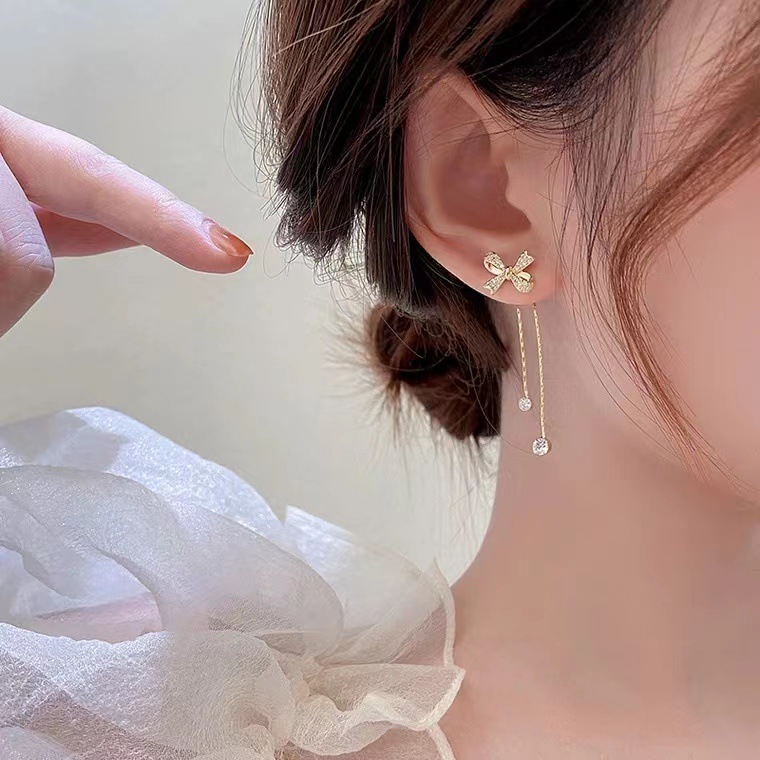 Fashion Exquisite Bow Long Tassel Earrings Female Elegant Atmosphere ...
