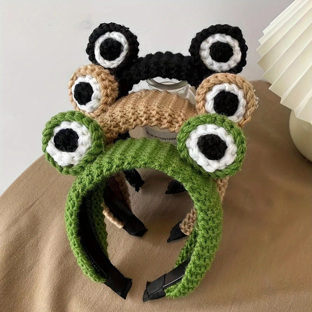 1pc Ladies Sweet Funny Knitted Wool Big Eyes Frog Wide-Brimmed Headband ...