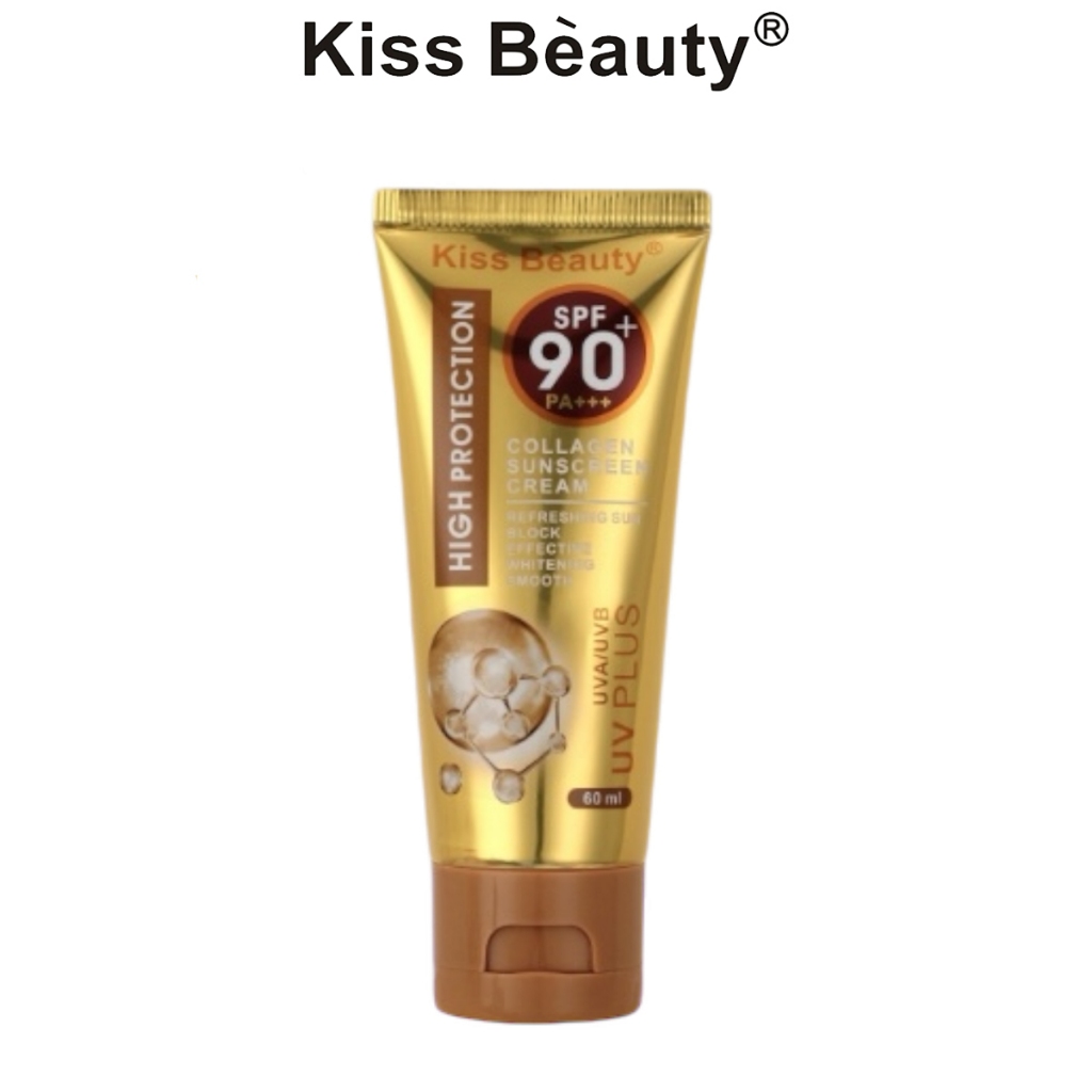 Kiss Beauty Skin Care Facial Sunscreen Cream SPF 90+ Collagen 60 ml | Shopee Philippines
