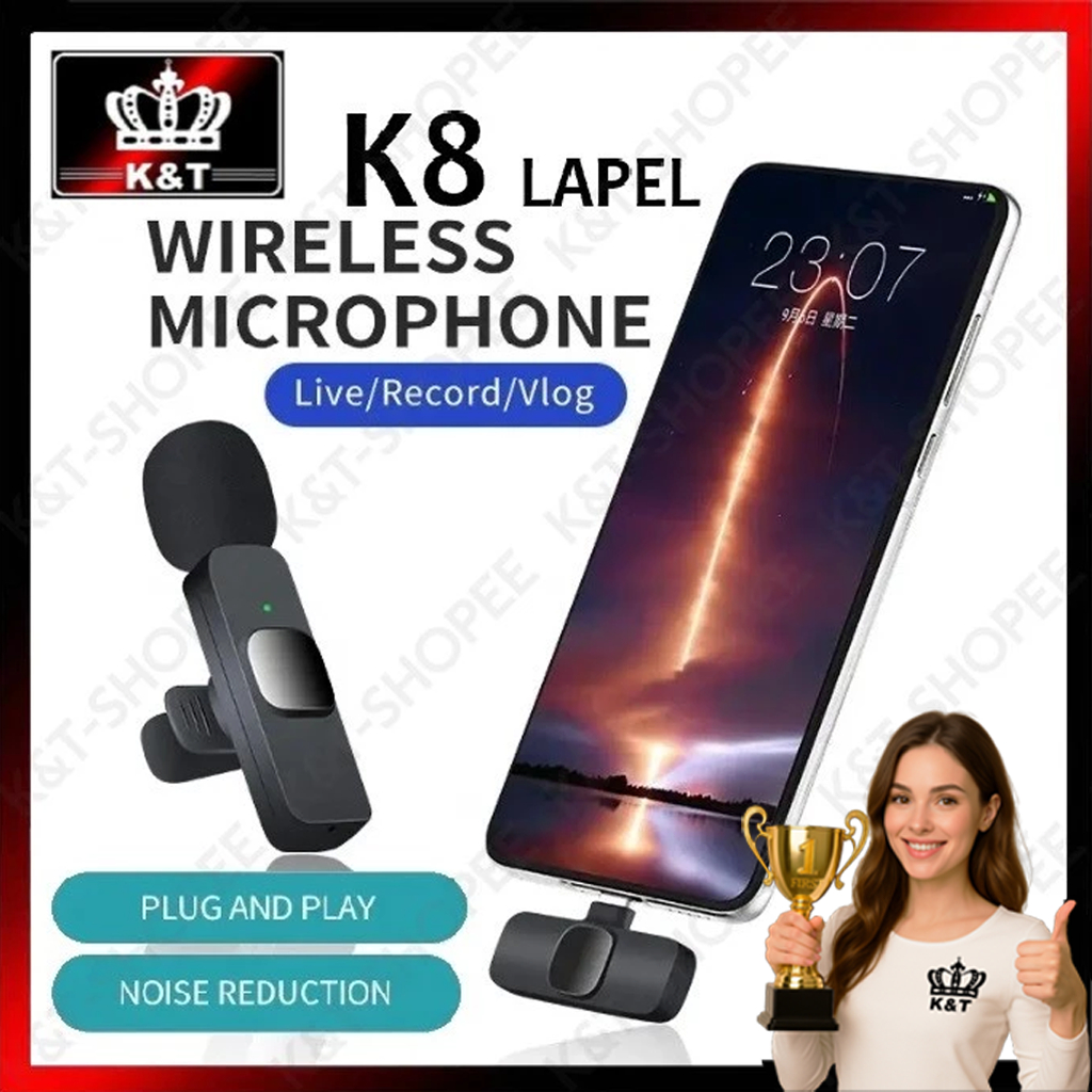 K8 Professional TypeC Wireless Lavalier Microphone Rechargeable Noise ...
