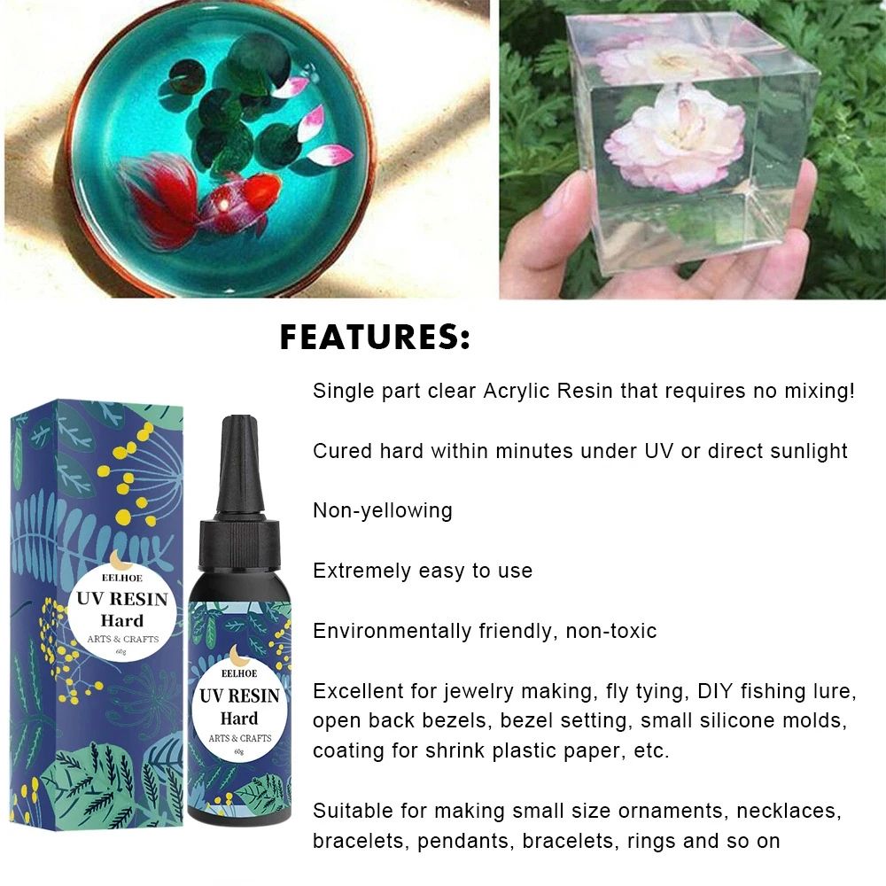 Hard UV Resin Glue Crystal Clear Ultraviolet Curing Epoxy Solar Cure Sunlight Activated DIY ...