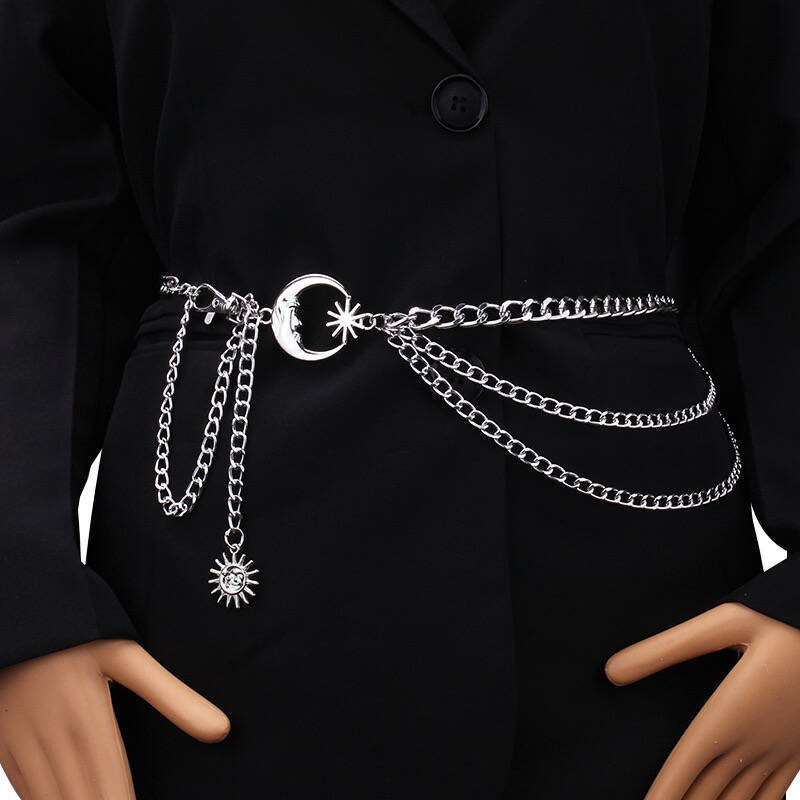 Women's European and American Y2K metal moon chain belt high-end waist ...