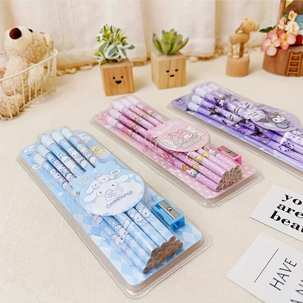 12 Pencils & 1 Pencil Roller Stationery Box Set, Kuromi HB Pencil ...