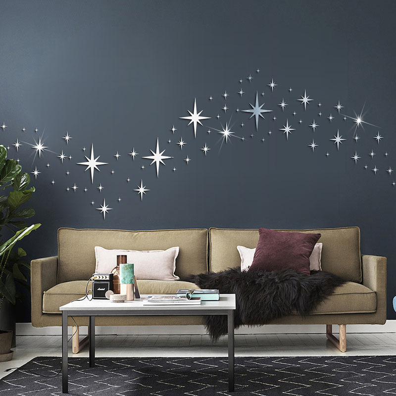 92pcs/set Acrylic Mirror Star Wall Stickers, DIY Self-Adhesive ...