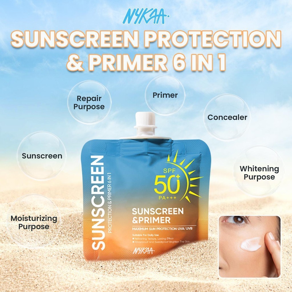 Nykaa Sunscreen protection&primer 6 in 1 SPF50 PA+++ Waterproof Natural ...
