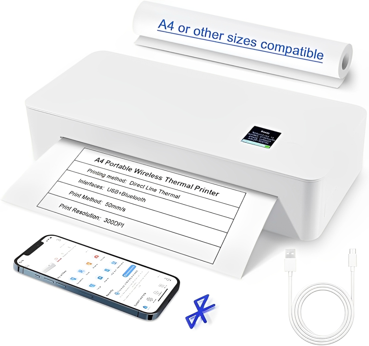 Mini Wireless Printer Portable Bluetooth A4 Paper Printer Inkless ...