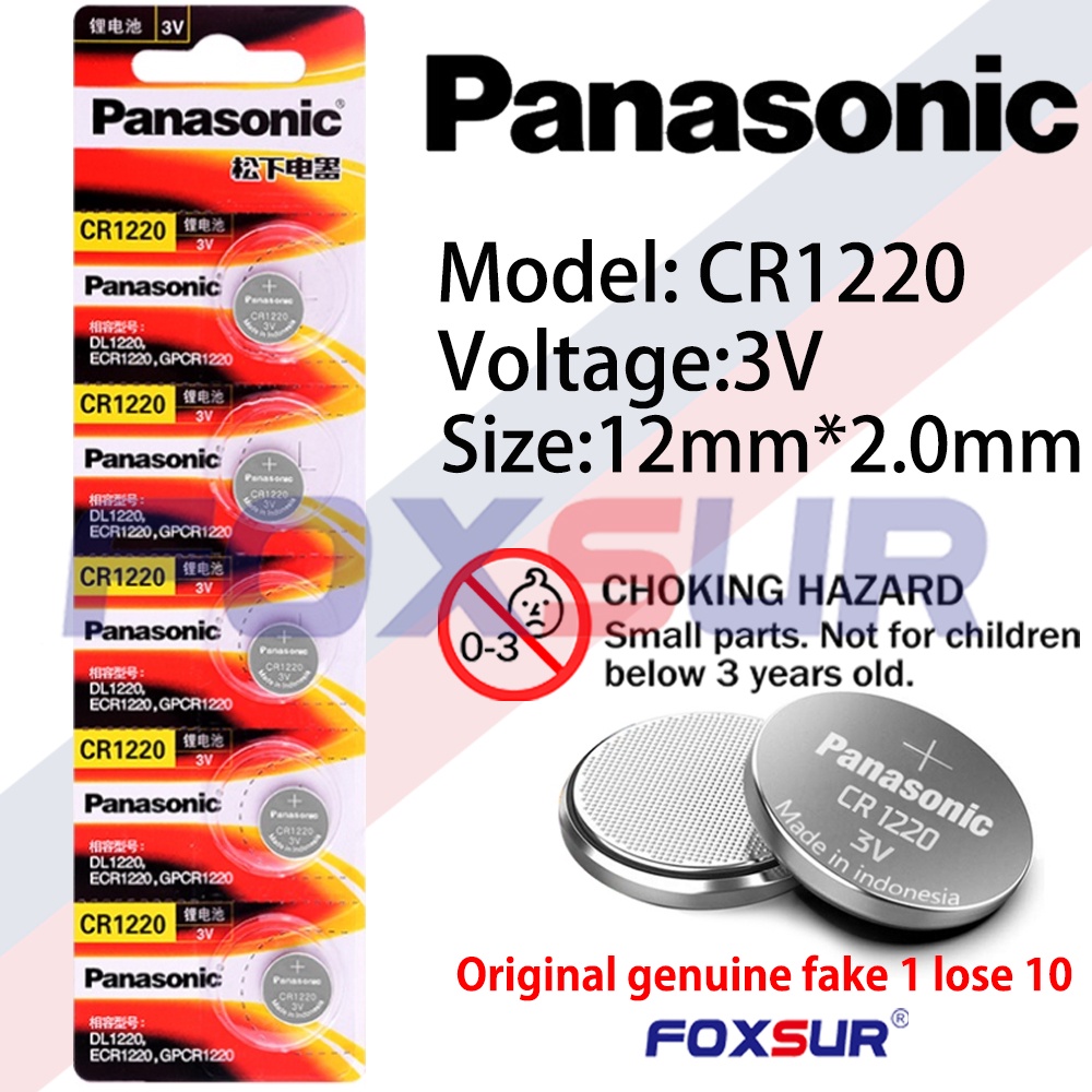5PCS Panasonic CR1220 Coin Cell Button Batteries 3V Lithium Battery For Car Remote Control ...