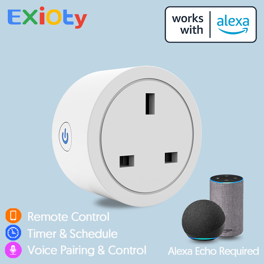 Exioty UK Smart Plug, Works with Alexa, Alexa Echo Required, Easy Setup with Voice Commands ...