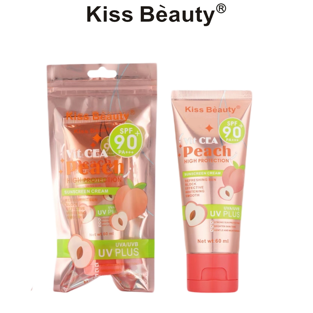 Kiss Beauty Skin Care Facial Sunscreen Cream SPF 90+ Vit CEA Peach 60 ml | Shopee Philippines
