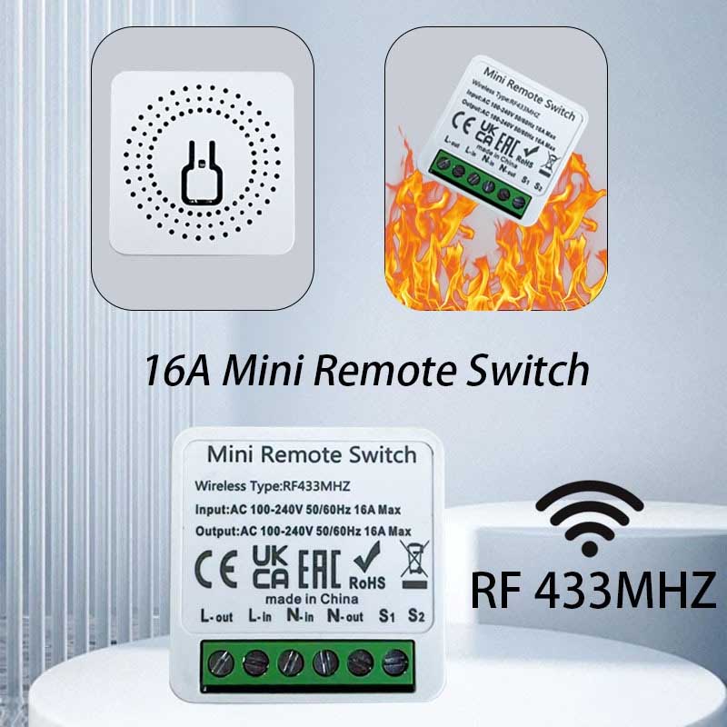 RF433 Wireless Switch Relay Module for LED Lighting, AC100V-240V 16A ...