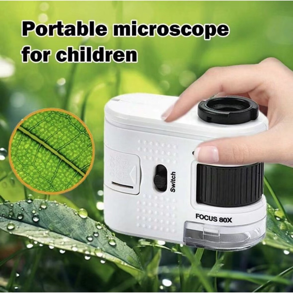 Children Educational Microscope Toy 80X LED Lighting Pocket Microscope ...