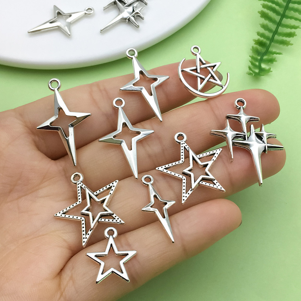 10/20/50pcs YK2 Star Charms For Jewelry Making Tibetan Silver Metal ...