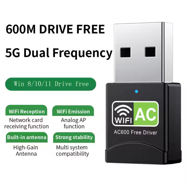 Wifi Adapter 600Mbps Dongle USB Wireless PC WiFi Receiver Free Drive ...