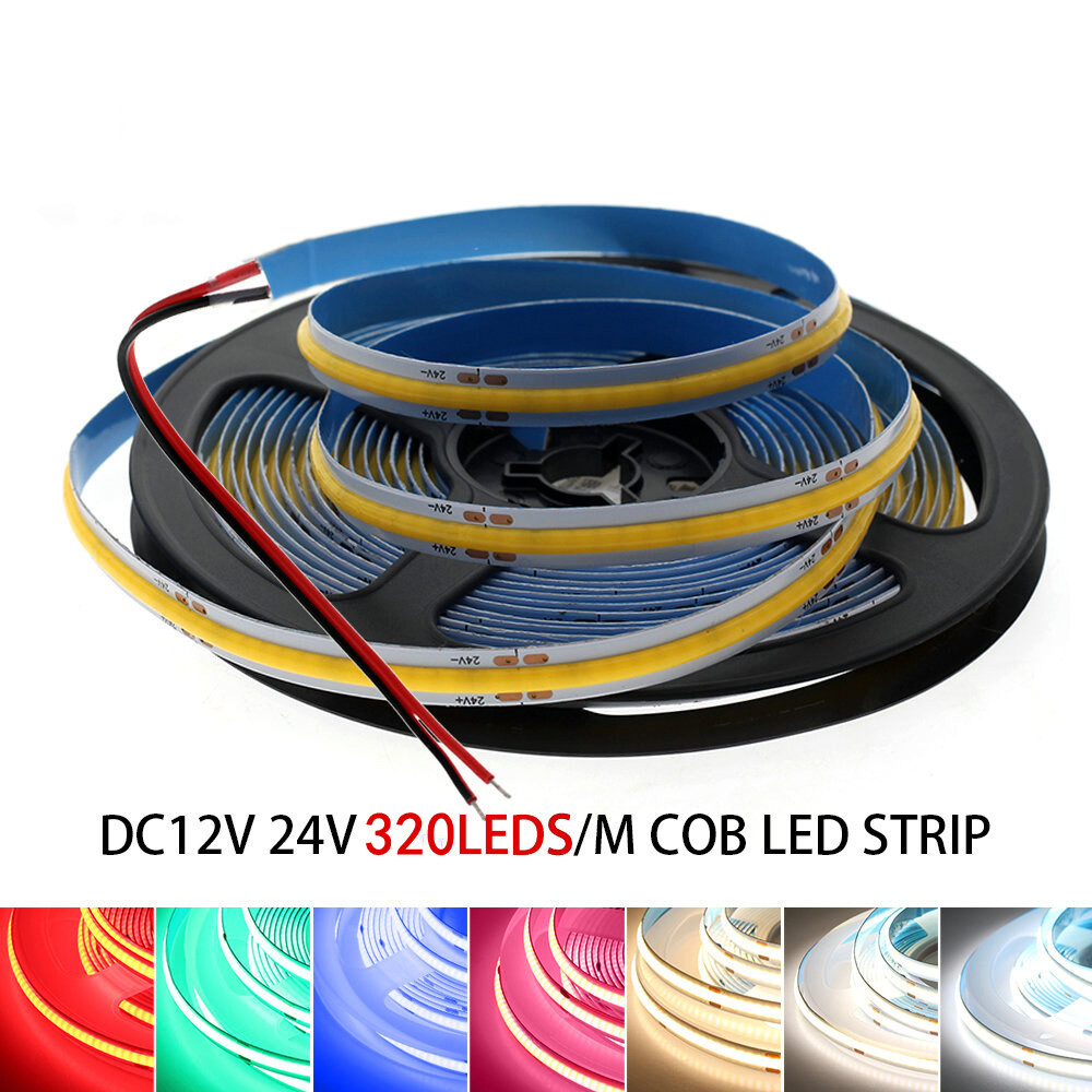 DC12V 24V White / Warm White / Red / Blue / Green COB LED Strip High ...