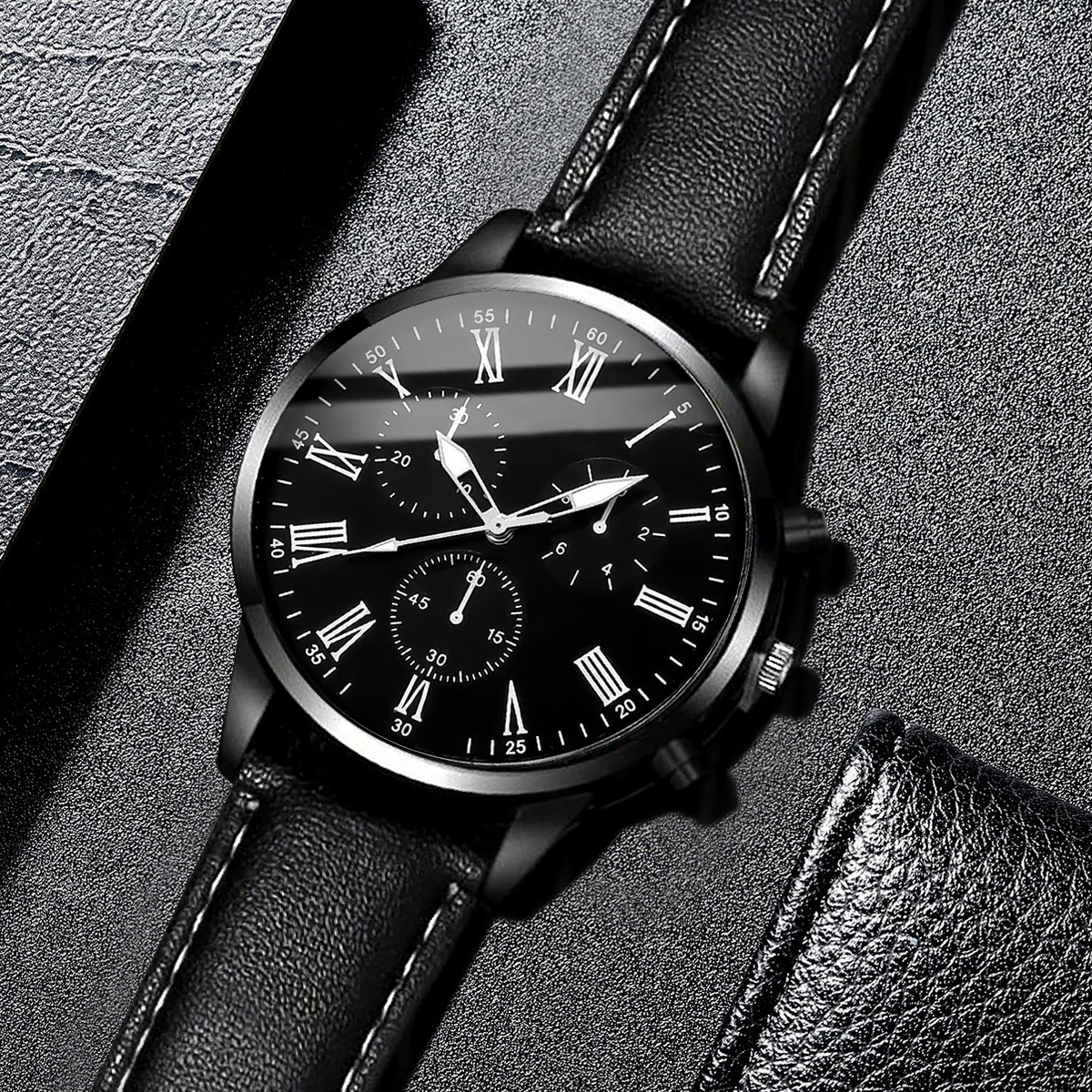 Fashion Leather Strap Men Quartz Watches Set Man Casual Wristwatch with ...