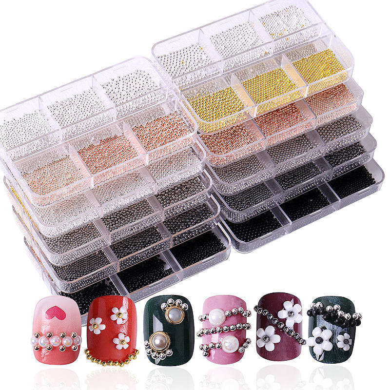 Nail Art Beads Gold Silver Rose Gold Mini Caviar Beads 3D Metal Micro ...