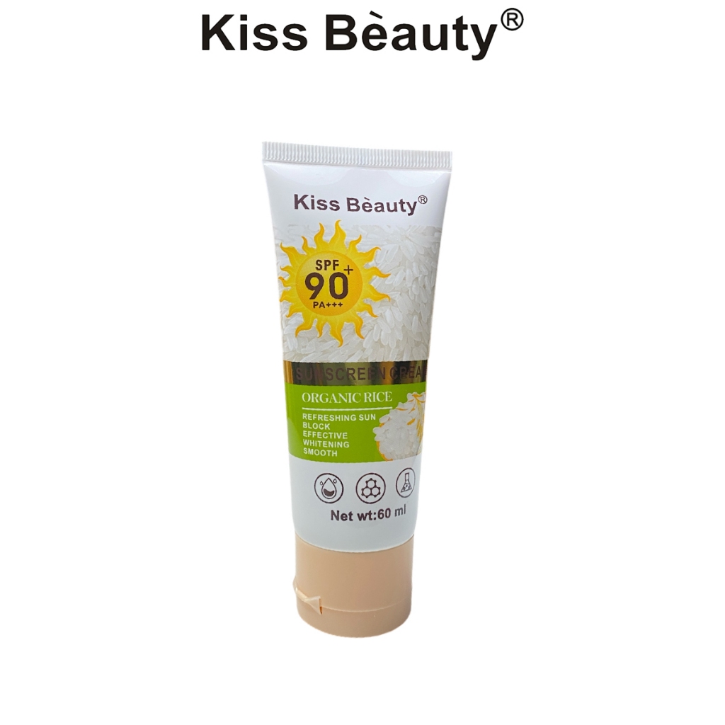 Kiss Beauty Skin Care Facial Sunscreen Cream SPF 90+ Organic Rice 60 ml | Shopee Philippines