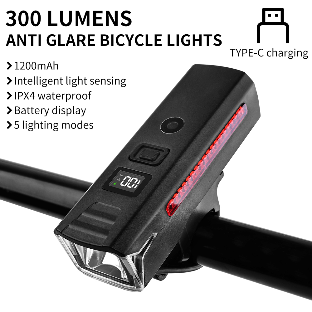 X-TIGER Bicycle Light, IPX4 Waterproof 300 Lumen, Mountain Road Night Cycling Outdoor Sports ...