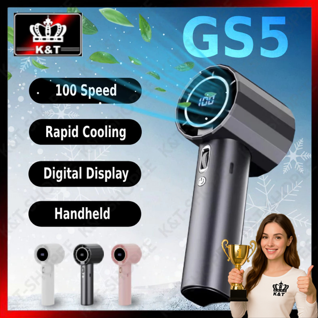 GS5 Portable Handheld Turbo Fan 6000mAh 100 Gear High-Speed Cooler Rechargeable Digital Display ...