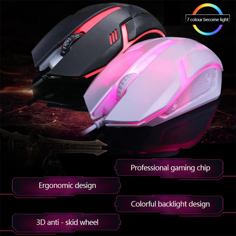 USB Mouse Wired Gaming LED RGB Ergonomic 1200DPI 3 Buttons Mute for Laptop Office PC | Shopee ...