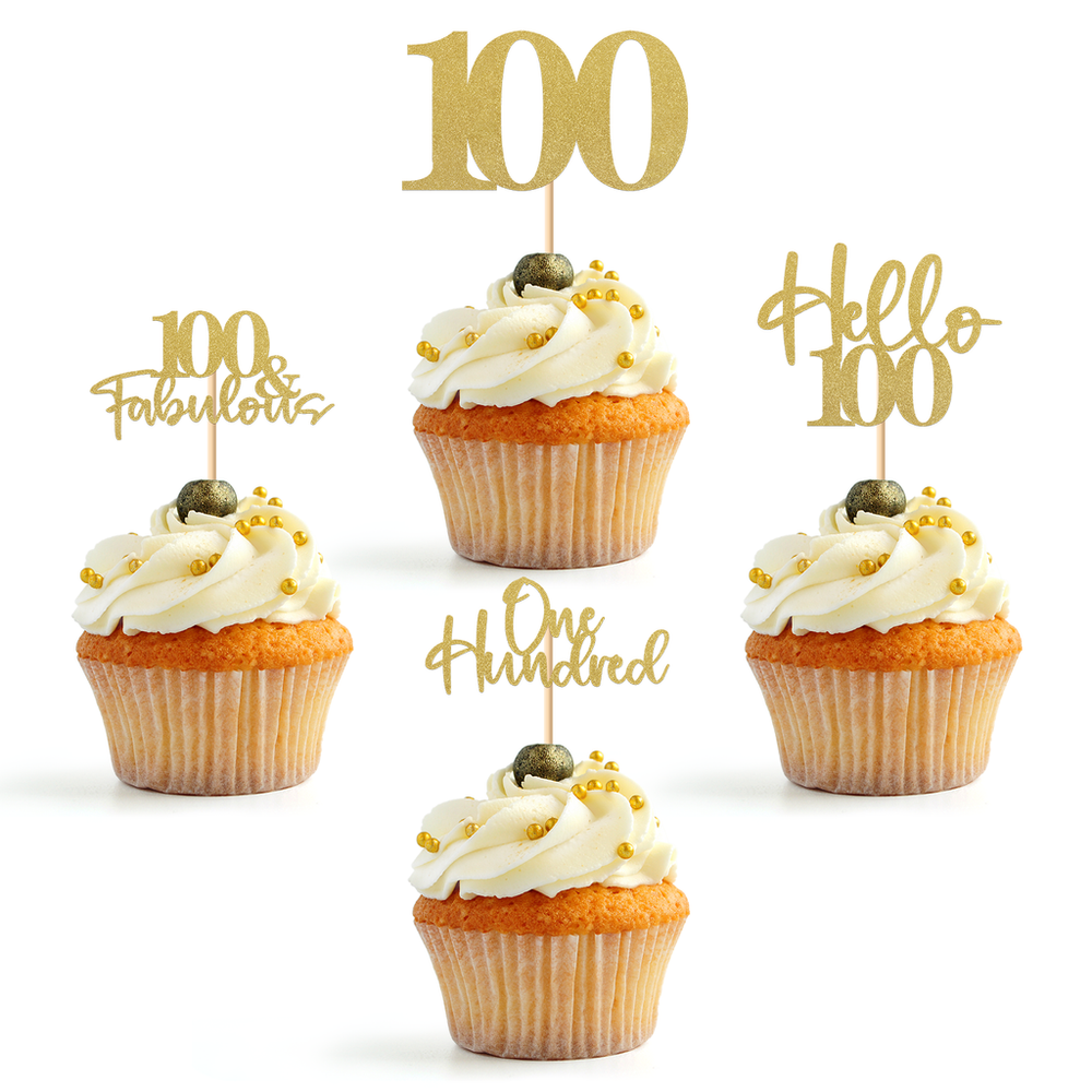 Set of 24 PCS 100th Birthday Cupcake Decoration 100 and Fabulous Cup ...