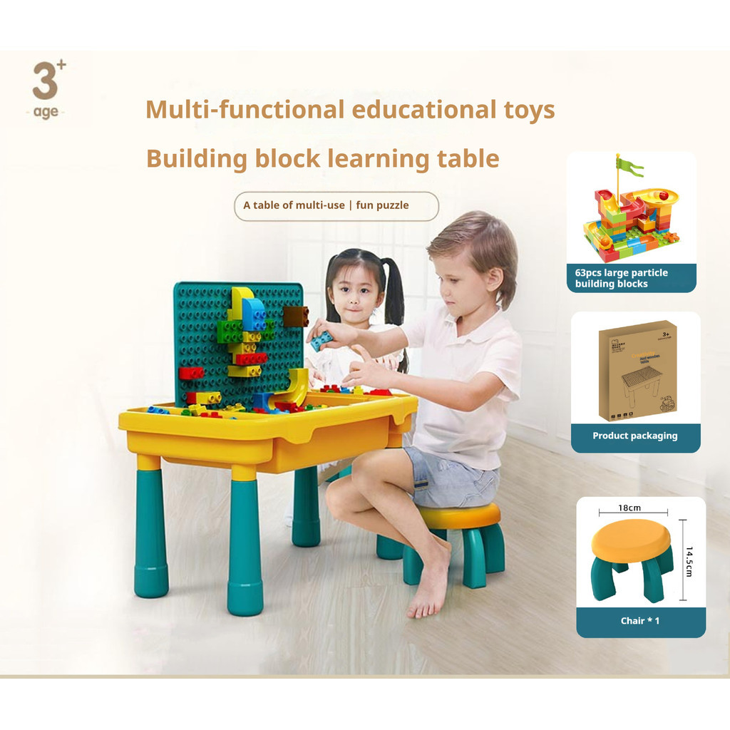 Building Block Table, Children's Toys 63 Blocks, Free Chair | Shopee ...