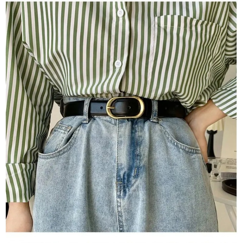New Fashion Women's Belt PU Leather Metal Oval Button Casual Versatile ...