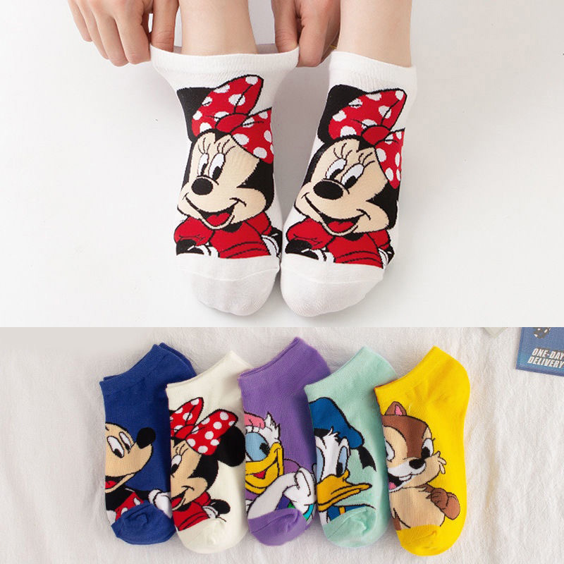 1 Pair Cute Mickey Donald Short Socks Women Cartoon Unisex Ankle Sock ...