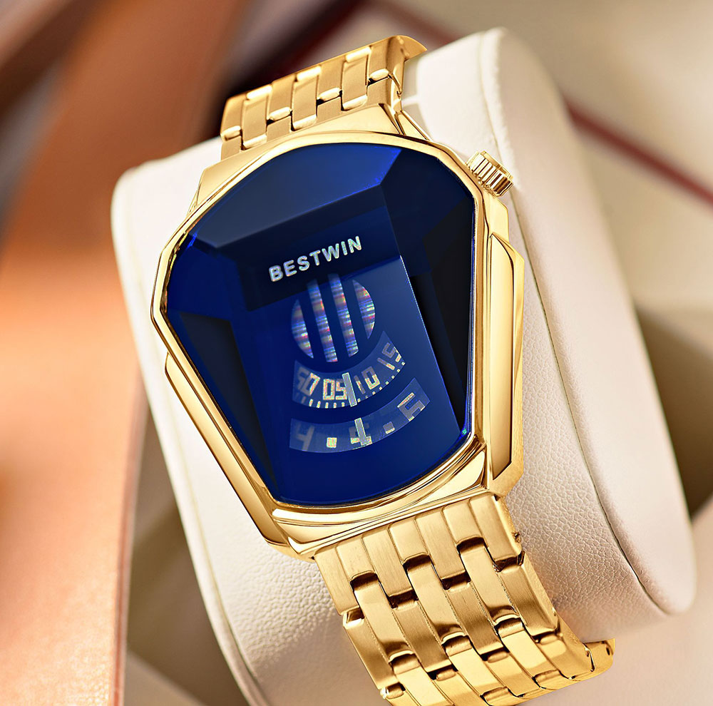 Fashion Men's Luxury Watch Motorcycle Style Dazzling Blue Dial Men Cool ...