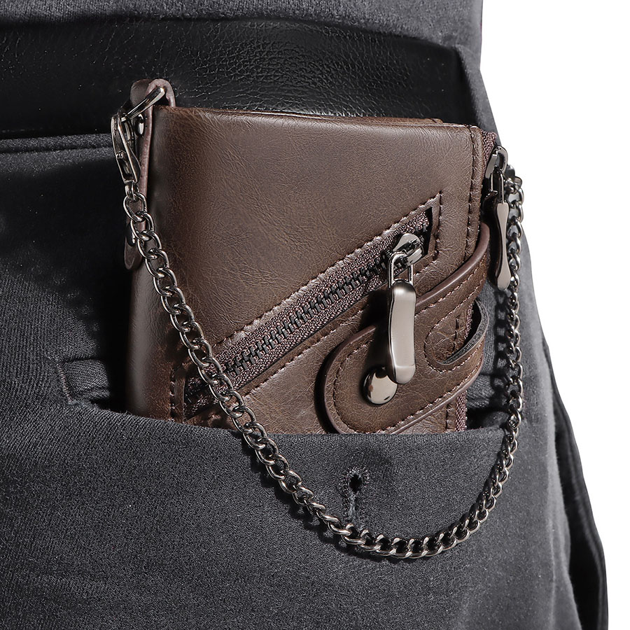 Men's Chain Wallet RFID Anti-Theft Men's retro Leather Wallet Double ...